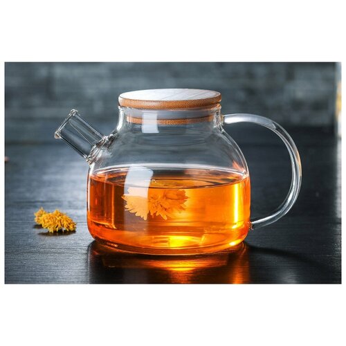 Чайник заварочный стеклянный с крышкой и фильтром 1000 мл / чайник стеклянный заварочный / чайник для плиты / заварочный чайник DG-TP-1000 / жаропрочный