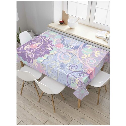 Скатерть прямоугольная JoyArty на кухонный стол "Спирали с цветами" из оксфорда, 120x145 см