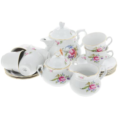 Чайный сервиз Menuet (декор Мейсенский цветок, отводка золото) На 6 персон 15 предметов Thun