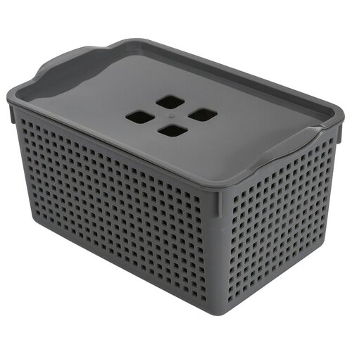 Корзина для хранения Лофт 5,3л с крышкой / контейнер / хозяйственная коробка, цвет серый