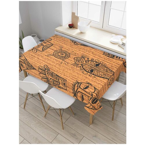 Скатерть прямоугольная JoyArty на кухонный стол "Африканские маски" из оксфорда, 120x145 см