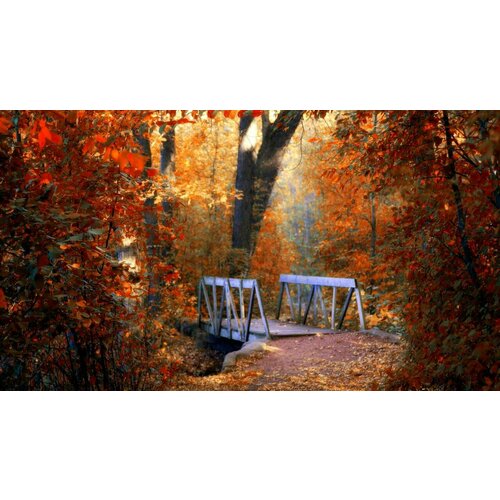 Картина на холсте 110x60 LinxOne "Природа деревья листья мостик" интерьерная для дома / на стену / на кухню / с подрамником