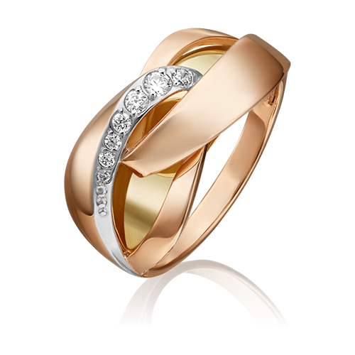 Кольцо PLATINA, комбинированное золото, 585 проба, фианит, размер 16.5