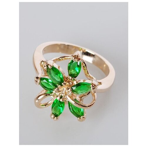 Кольцо помолвочное Lotus Jewelry, фианит, размер 18, зеленый
