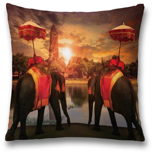 Наволочка декоративная на молнии, чехол на подушку JoyArty "Тайландские слоны" 45х45 см