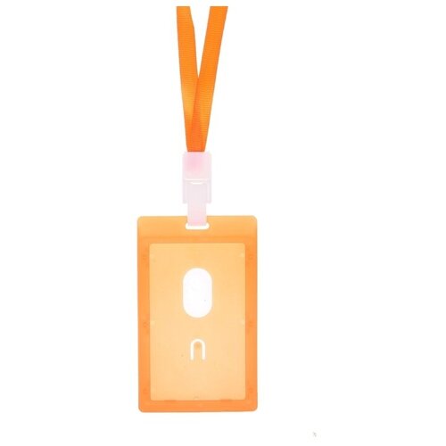 Бейдж-карман вертикальный, (внешний 112 х 67 мм), внутренний 90 х 54 мм, оранжевый, с оранжевой лентой, жёсткокаркасный