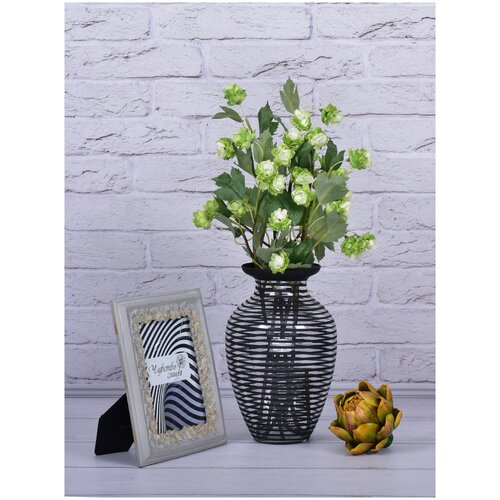 Интерьерная стеклянная ваза для цветов и сухоцветов, музыка ветра ваза, прозрачный с черным рисунком, классика 26см