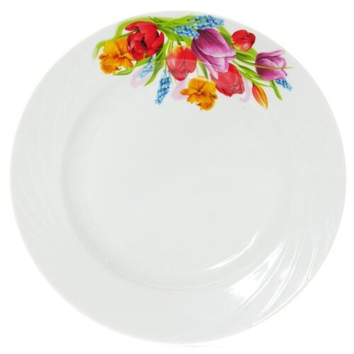 Набор тарелок Майский букет" глубоких круглых, фарфоровых, белых,6 штук