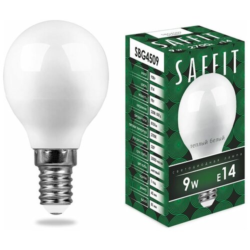 Лампа светодиодная, 9W 230V E14 2700K G45, SBG4509, цена за 1 шт.