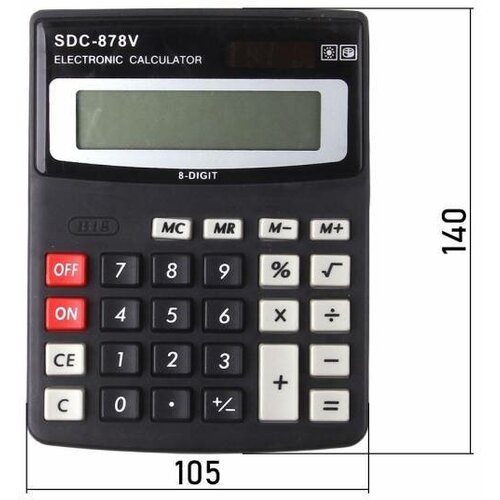 Калькулятор настольный средний 8 разрядов SDC-878V 140x105мм двойное питание