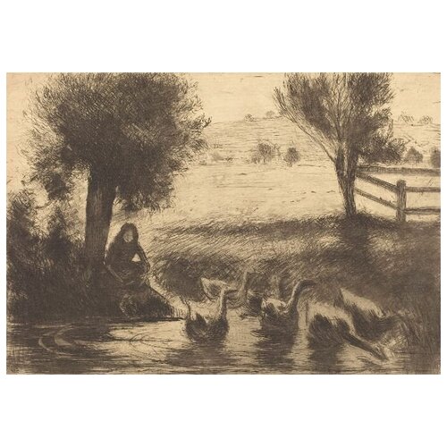Репродукция на холсте Девушка и гуси (1888) Писсарро Камиль 43см. x 30см.