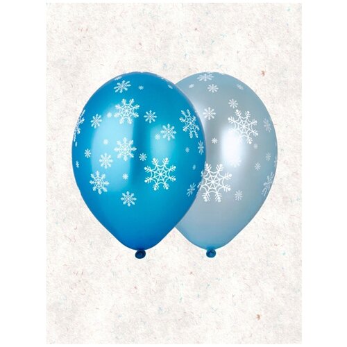 Воздушный шарик латексный 36 см "Снежинки" металлик / блеск / Новый Год 2022 50 штук