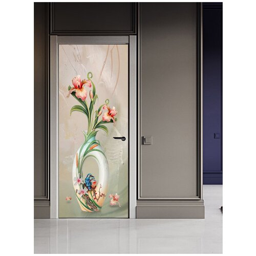 Наклейка интерьерная на дверь "Цветы в изящной вазе", самоклеющаяся 80х200 см.