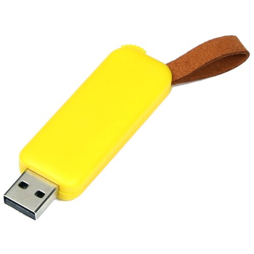 Классическая выдвижная пластиковая промо флешка с ремешком (128 Гб / GB USB 3.0 Желтый/Yellow 044)