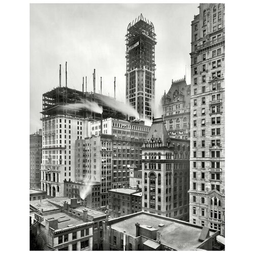 Постер на холсте Постройка зданий в Нью-Йорке (Construction of buildings in New York) 40см. x 51см.