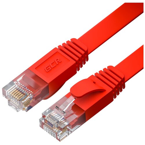 GCR Патч-корд PROF плоский прямой 1.5m, UTP медь кат.6, красный, 30 AWG, ethernet high speed 10 Гбит/с, RJ45, T568B