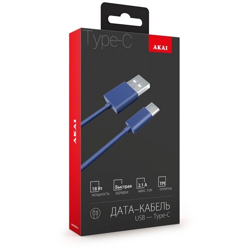Кабель AKAI USB - USB Type-C (CE-465), 1 м, синий