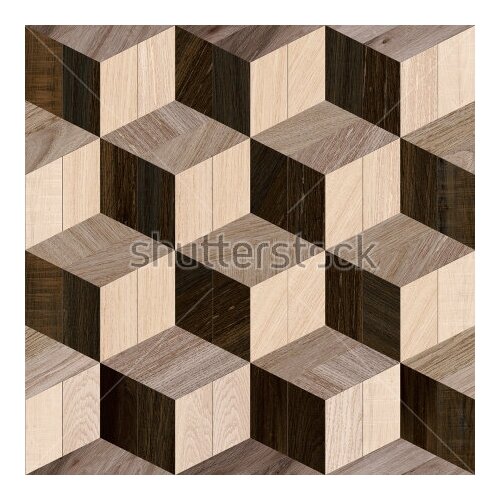 Постер на холсте Оптическая иллюзия объёма - композиция из деревянных кубов или ромбов 50см. x 50см.