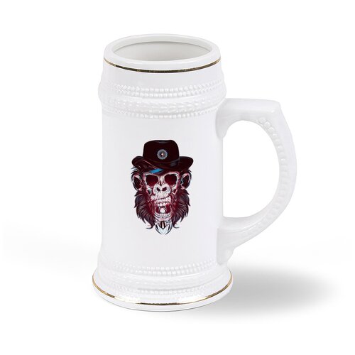 Пивная кружка CoolPodarok Череп обезьяны в шляпе и очках