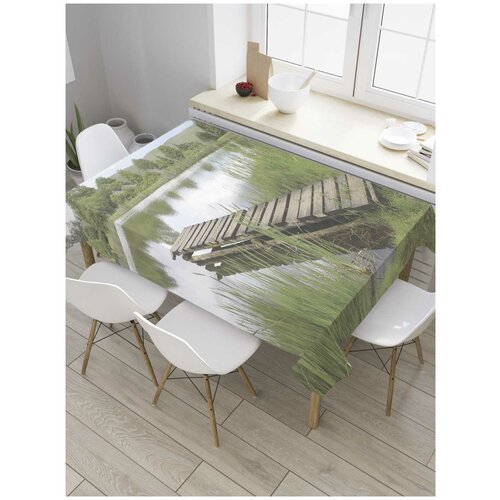 Скатерть прямоугольная JoyArty на кухонный стол "Озерный мостик" из оксфорда, 120x145 см