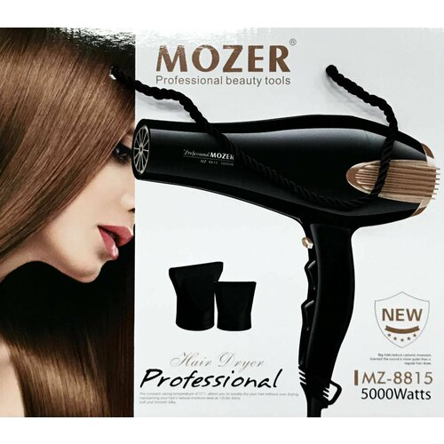 Фен для волос Mozer MZ-8815, 5000W, 3 температурных и 2 скоростных режима, провод 1.5м, черный, 1шт
