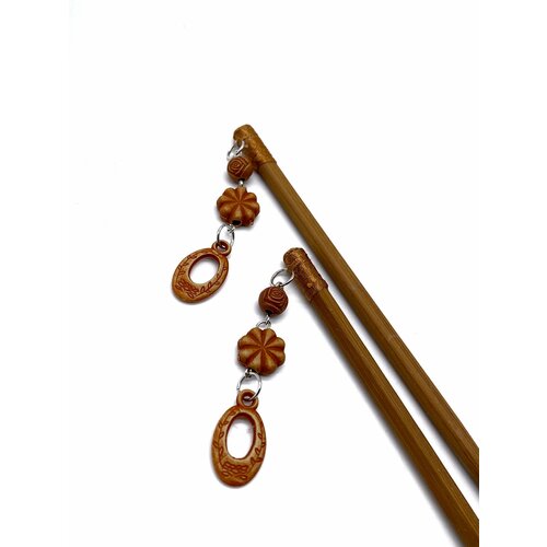 Китайские палочки для волос с подвесками 2 шт из дерева "цветок+овал"