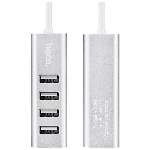 Переходник HOCO HB1 USB HUB на 4 порта, серебристый