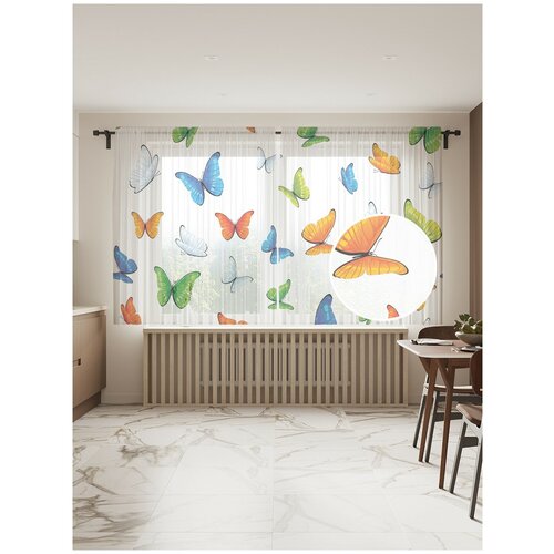 Фототюль JoyArty "Бабочки в цвете", 145x180 см (2 полотна со шторной лентой + 50 крючков)