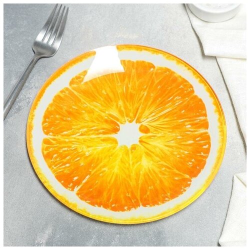 Тарелка стеклянная обеденная Доляна «Сочный апельсин», d=20 см, цвет оранжевый
