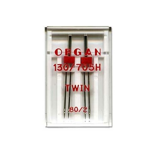 Иглы для бытовых швейных машин "Organ Needles" (для трикотажа), двойные, №80/2, 2 штуки, арт. 130/705H