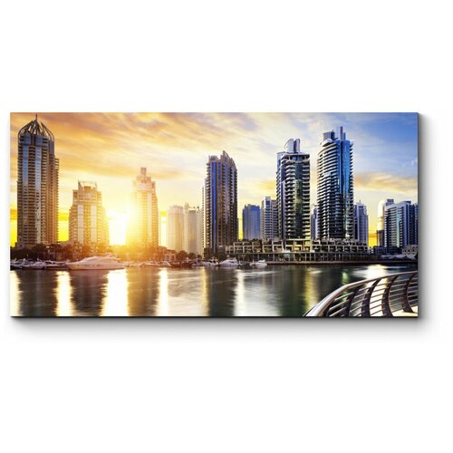 Модульная картина Небоскребы Дубая в утренних лучах солнца 130x65
