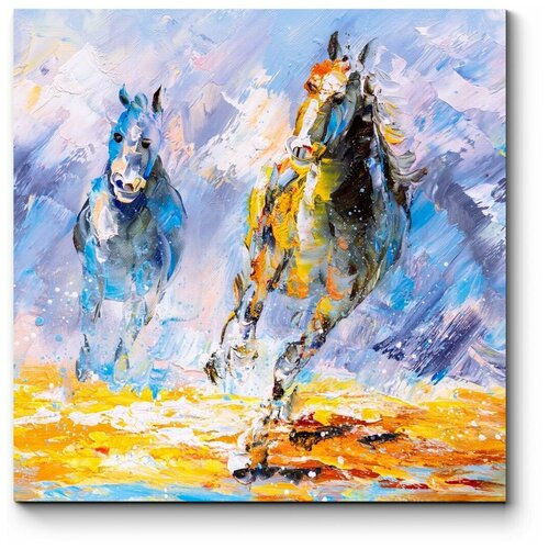 Модульная картина Бегущие лошади, масло 90x90