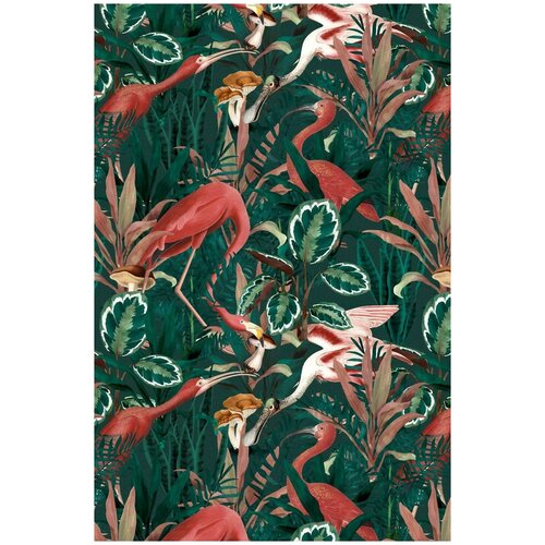 Постер / Плакат / Картина Джунгли - Фламинго среди зеленых растений 40х50 см в раме