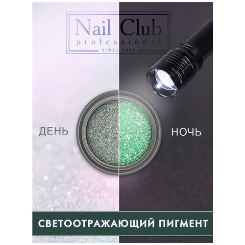 Nail Club professional Светоотражающий пигмент для ногтей Reflex Green, 1 шт.