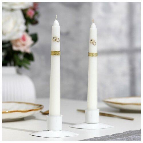 Набор свечей свадебных "Обручальные кольца", белый, родительские