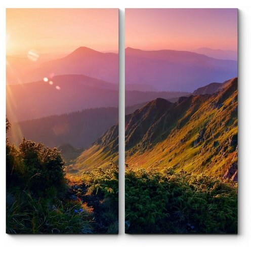 Модульная картина Летний пейзаж в горах на рассвете 110x110