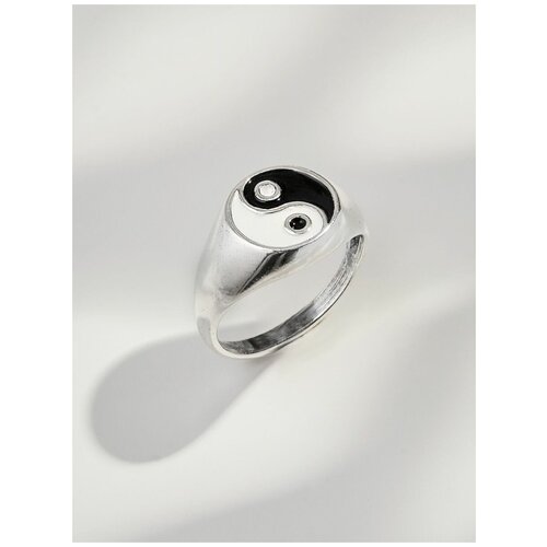 Кольцо Shine & Beauty, эмаль, размер 16.5, белый, черный