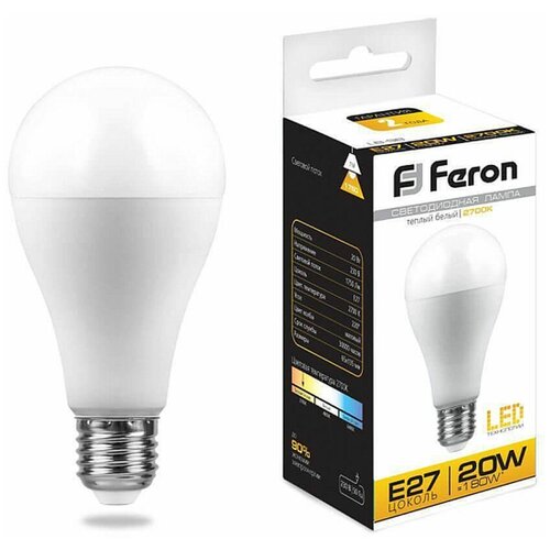 Лампа светодиодная LED 20вт Е27 теплый | код 25787 | FERON (3шт. в упак.)