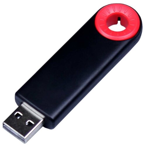Классическая черная выдвижная пластиковая флешка с круглым отверстием (64 Гб / GB USB 2.0 Красный/Red 035BK)