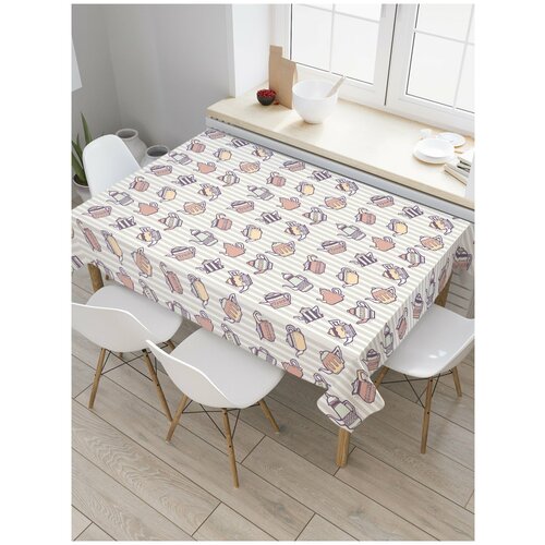 Скатерть прямоугольная JoyArty на кухонный стол "Разные чайники" из оксфорда, 180x145 см
