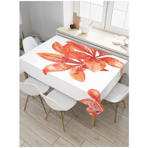 Скатерть прямоугольная JoyArty на кухонный стол "Акварельные тигровые лилии" из оксфорда, 180x145 см