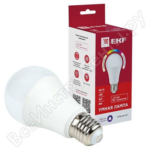 Лампа светодиодная Умная Connect 8Вт WIFI RGBW E27 slwf-e27-rgbw EKF