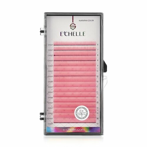 Цветные ресницы E`CHELLE Pink mix C 0.07 6-13mm Розовые (16 линий)
