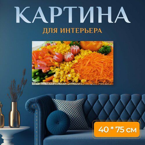 Картина на холсте "Салат, морковь, редис" на подрамнике 75х40 см. для интерьера