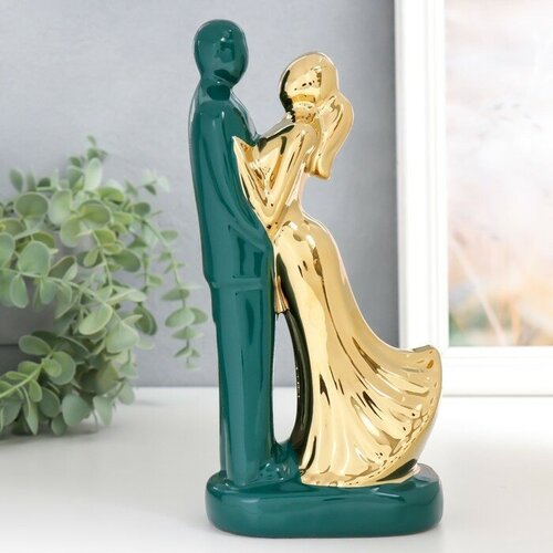 Сувенир керамика Влюблeнные тeмно-зелeный с золотом 22х10х6,5 см