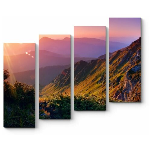 Модульная картина Летний пейзаж в горах на рассвете 110x95
