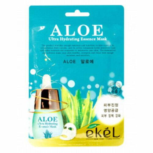 Ekel Маска для лица тканевая с алоэ - Essence mask aloe, 25г, 3 штуки