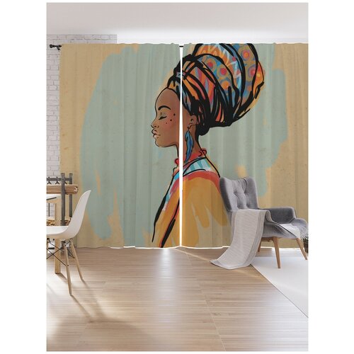 Шторы под лён JoyArty "Африканка в тюрбане", серия Oxford DeLux, 340х265 см