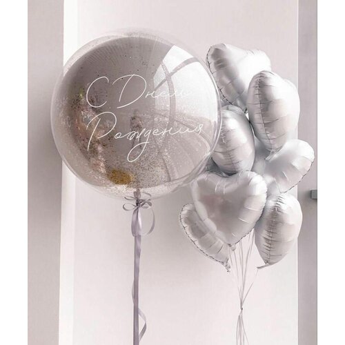 Набор воздушных шаров с гелием из латекса и фольги на день рождения белые сердца 10 штук