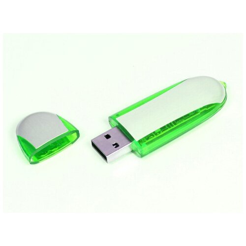 Овальная флешка для нанесения логотипа (8 Гб / GB USB 2.0 Зеленый/Green 017 Флешка с металлической полосой)